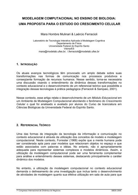 modelagem computacional no ensino de biologia: uma ... - Upis