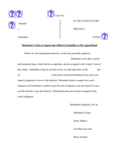 Cause No. § IN THE JUSTI