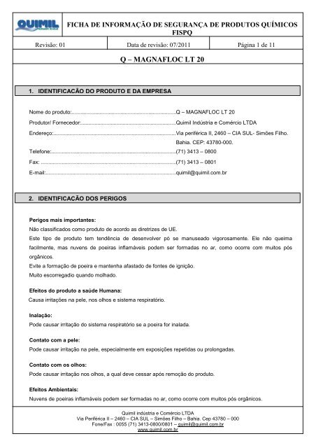 FISPQ - Q MAGNAFLOC LT-20 - Quimil
