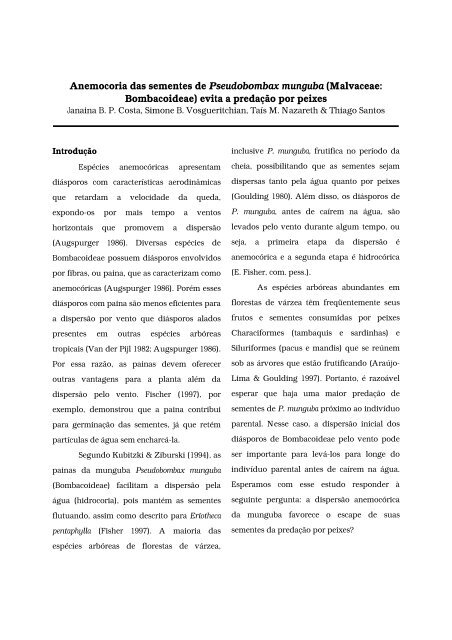 Anemocoria das sementes de Pseudobombax munguba ... - PDBFF