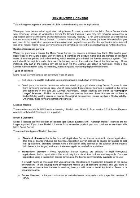 UNIX runtime licensing - Micro Focus