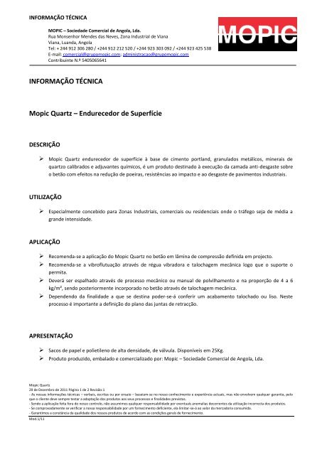 Download Ficha Técnica do Produto - grupo mopic