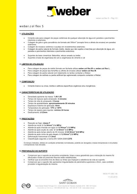 Ficha tecnica weber.col flex S 2010 02