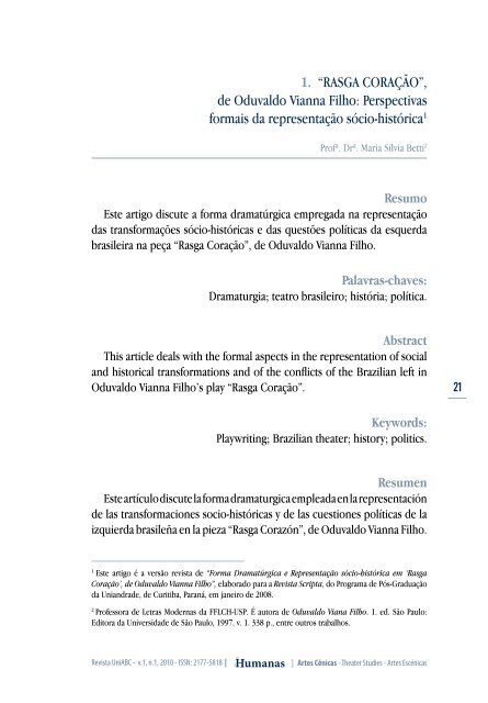 1. “RASGA CORAÇÃO”, de Oduvaldo Vianna Filho ... - UniABC