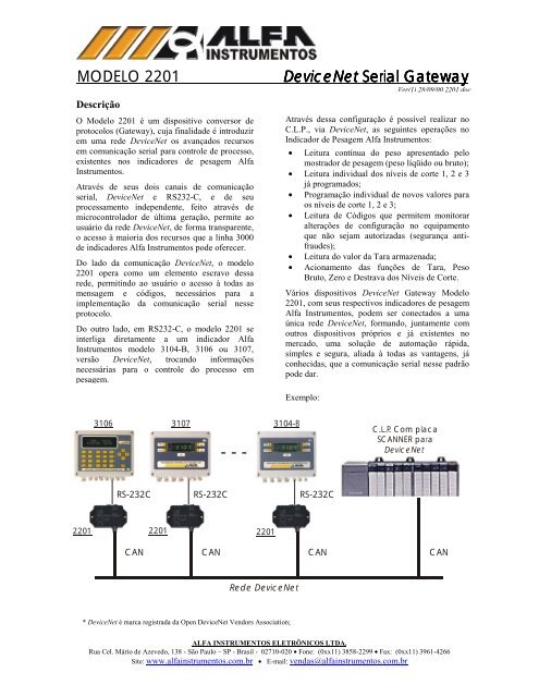 MODELO 2201 DeviceNet Serial Gateway - Alfa Instrumentos
