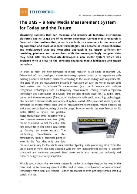 The UMS – a New Media Measurement System for ... - Telecontrol