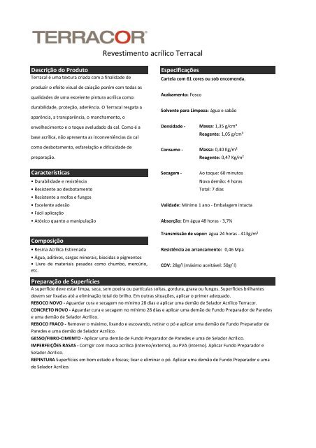 Revestimento acrílico Terracal - Terracor