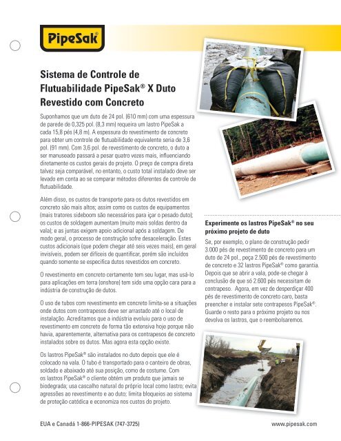 Sistema de Controle de Flutuabilidade PipeSak® X Duto Revestido ...