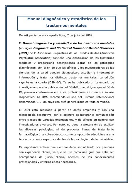 Manual diagnóstico y estadístico de los trastornos mentales