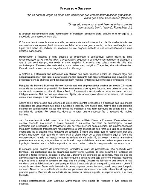 Fracasso E Sucesso Se Aprendermos Com Ele Não Há Nenhum Segredo Para