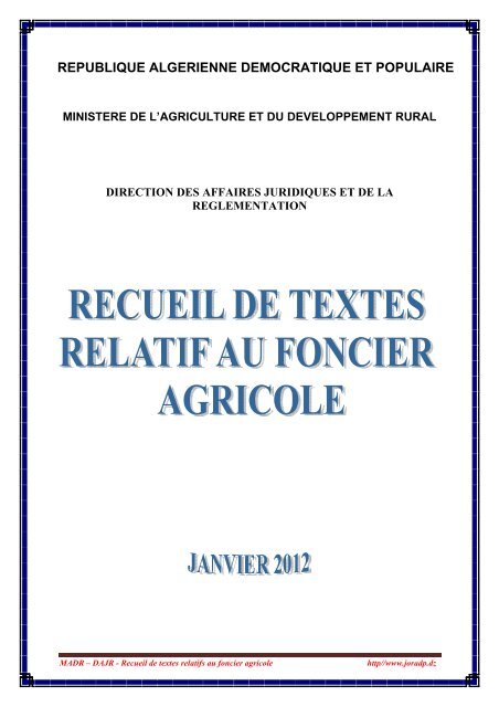 Recueil de textes relatifs au foncier agricole