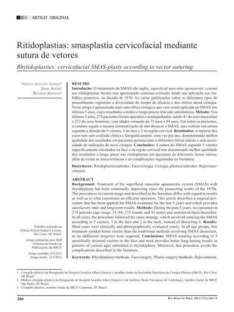 Ritidoplastias: smasplastia cervicofacial mediante sutura de ... - RBCP
