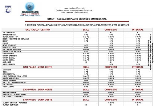 OMINT - TABELA DO PLANO DE SAÚDE ... - Planos de saúde