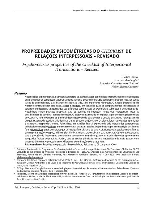 Propriedades Psicométricas Do Checklist De Relações Pucpr