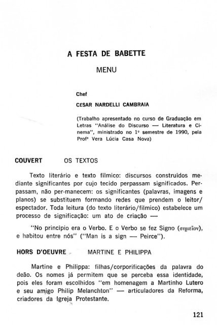 A FESTA DE BABETTE MENU