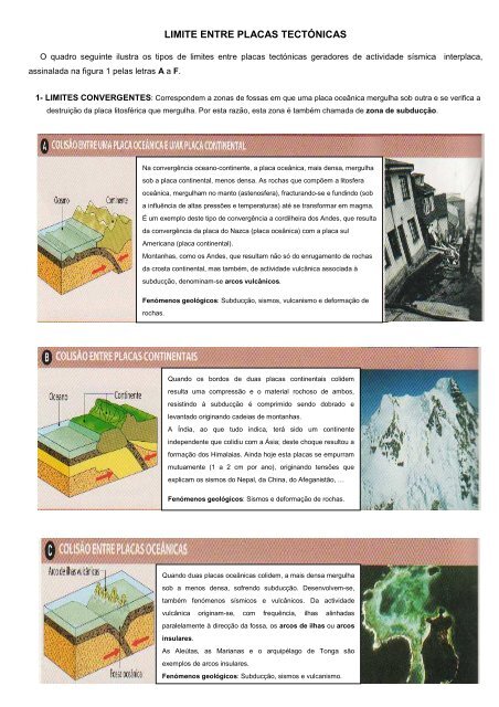 LIMITE ENTRE PLACAS TECTÓNICAS - Exames.org