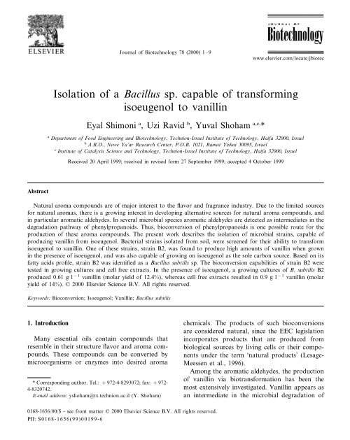 Isolation of a Bacillus sp. capable of transforming isoeugenol to ...