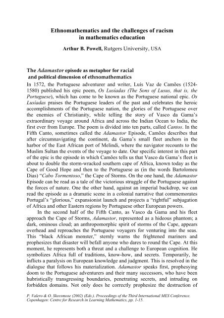 Ethnomathematics and the challenges of racism in ... - MES 3