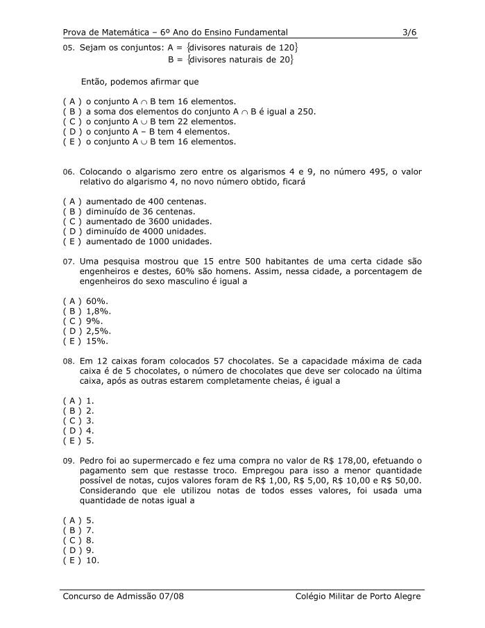 Prova De Matematica