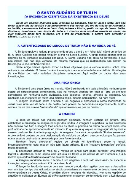 O SANTO SUDÁRIO DE TURIM