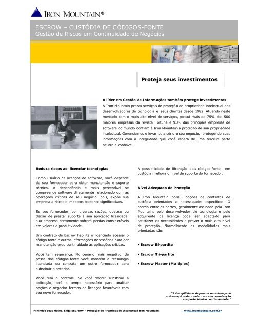 ESCROW – CUSTÓDIA DE CÓDIGOS-FONTE - Iron Mountain Brasil