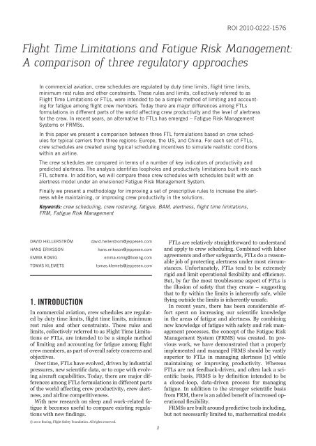 Flight Time Limitations and Fatigue Risk Management: A ...