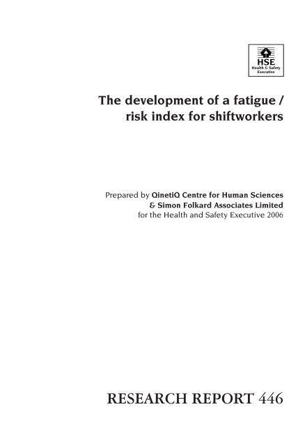 RR446 - the development of a fatigue / risk index for ... - HSE