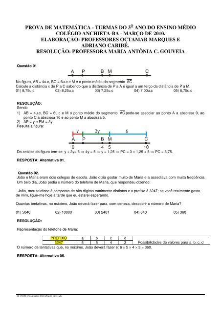 PROVA DE MATEMÁTICA - TURMAS DO 3O ... - Colégio Anchieta