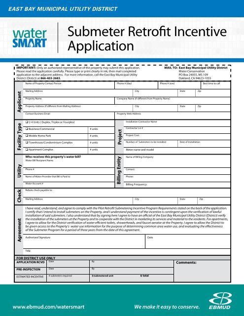 Submeter Retrofit Form and Application - East Bay Municipal Utility ...
