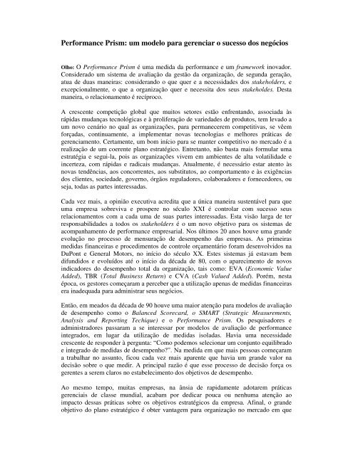 Performance Prism: um modelo para gerenciar o sucesso dos ...