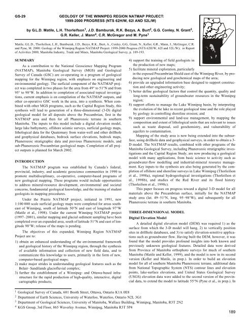 Geology of the Winnipeg Region NATMAP Project: 1999-2000 ...