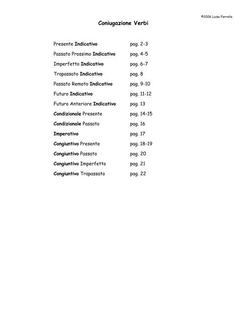 Coniugazione Verbi - Italian Grammar Reference