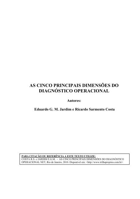 as cinco principais dimensões do diagnóstico operacional