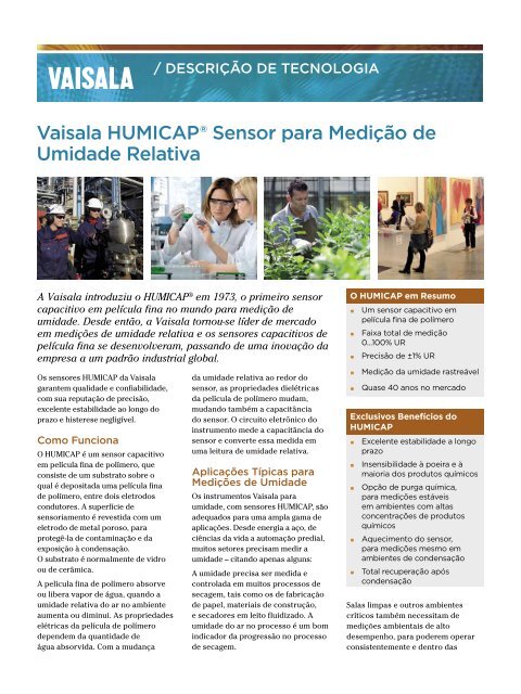 Vaisala HUMICAP® Sensor para Medição de Umidade Relativa