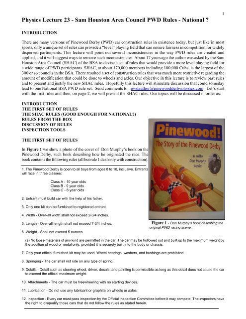 Lecture 23 - Pinewood Derby Physics Home
