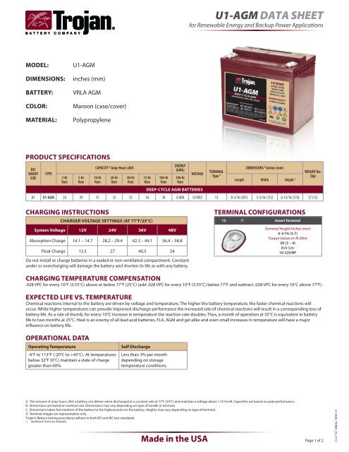 U1-AGM dAtA sheet - Trojan Battery Company