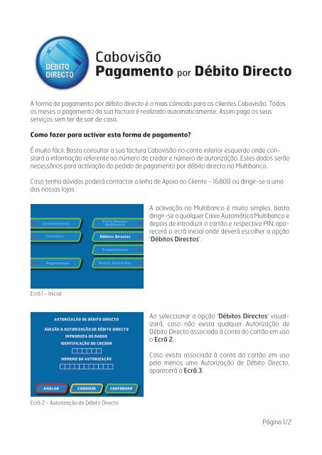 Cabovisão Pagamento por Débito Directo