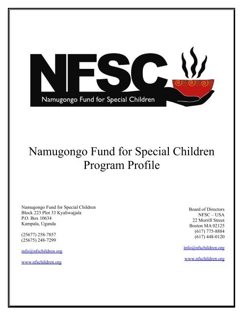 NFSC Profile - Namugongo Fund for Special Children