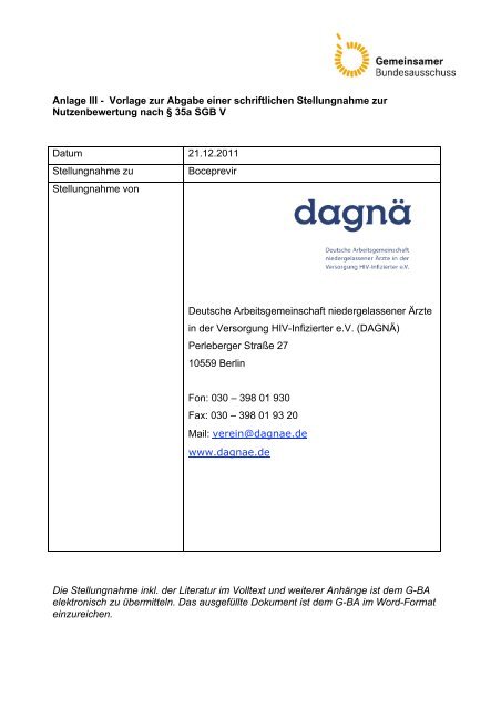 Anlage III - Vorlage zur Abgabe einer schriftlichen ... - DAGNÄ e.V.