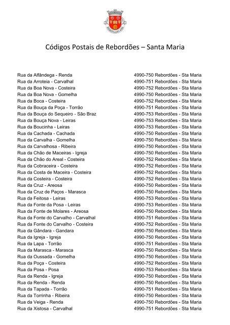 Códigos Postais de Rebordões – Santa Maria - Portal