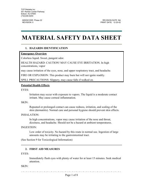 MATERIAL SAFETY DATA SHEET