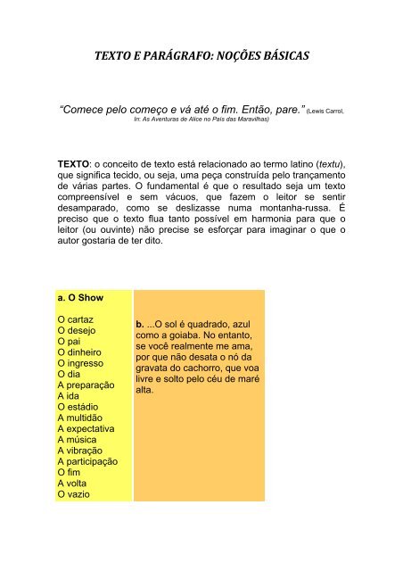 TEXTO E PARÁGRAFO: NOÇÕES BÁSICAS - Agostinet