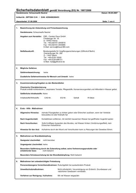 Sicherheitsdatenblatt - CBS - Carsten Daus GmbH