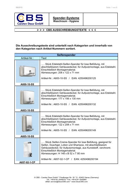 Ausschreibungstexte - CBS - Carsten Daus GmbH