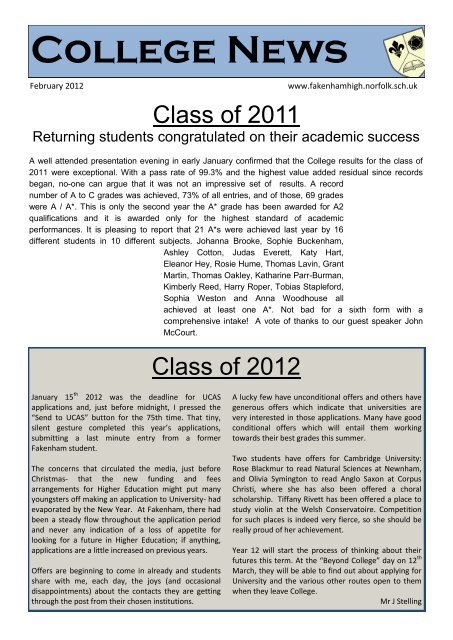 College News - Fakenham High School & College
