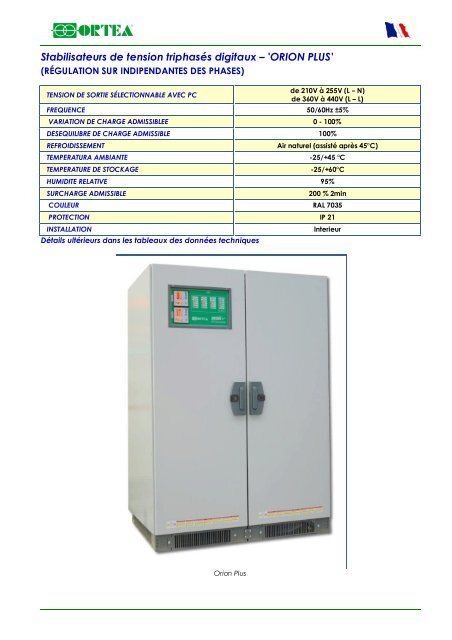 Stabilisateurs triphasès ORION-PLUS - ORTEA