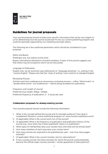 Mouton journal proposal guidelines 2013 - Walter de Gruyter