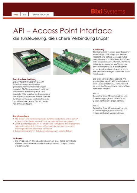 API – Access Point Interface - Bixi Systems AG