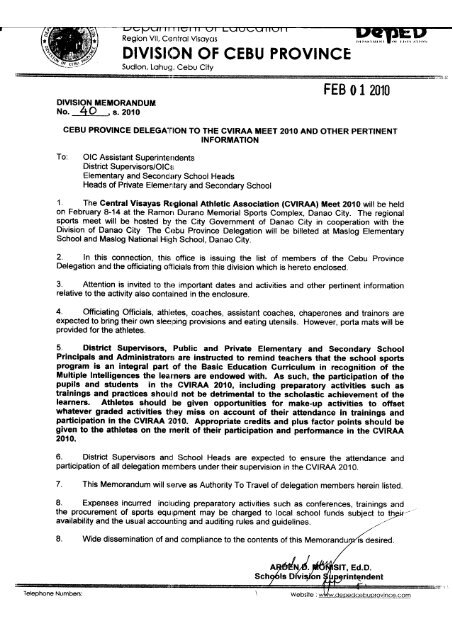 DIVISION OF CEBU PROVINCE - DepEd Cebu Province