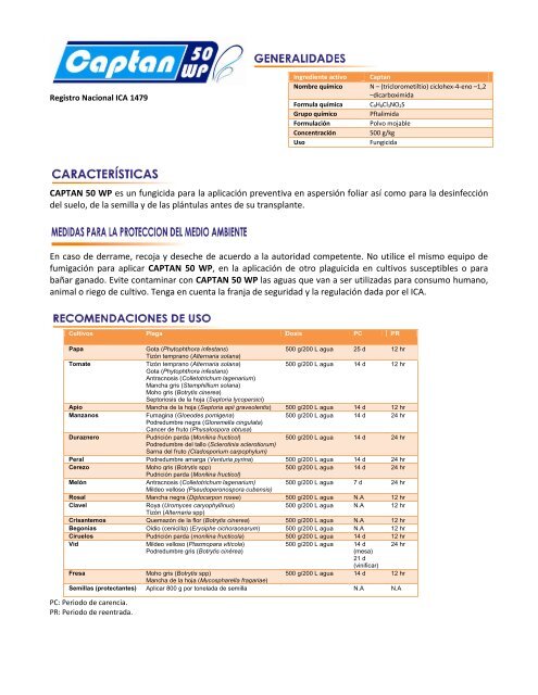 CAPTAN 50 WP es un fungicida para la ... - Phytocare Group